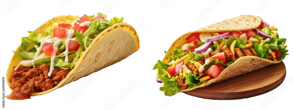 different Taco types isolated on transparent backgrounds . Generative ...