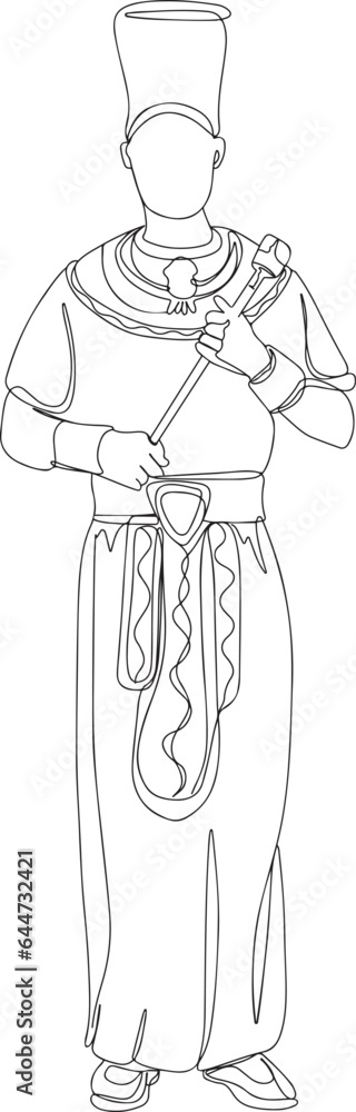 Vetor de One-Line Cartoon Doodle: Animation Egyptian Pharaoh Vector ...