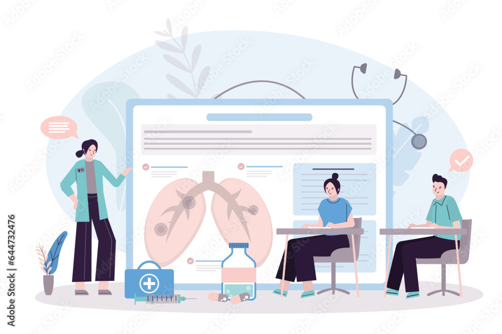 Medical students learning pulmonology course, woman tutor talks about ... Medical students learning pulmonology course, woman tutor talks about ...