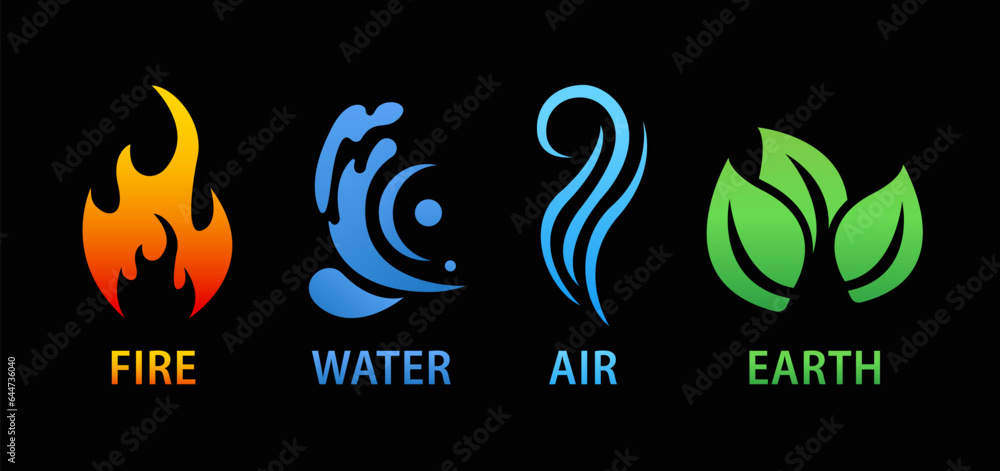 Four Elements Nature Fire Air Earth Water Vector Icons Set Logo Symbol