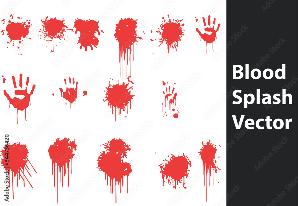 Vector collection of dripping blood different gore splashes, drops and ...