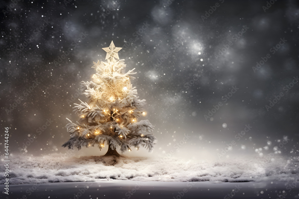 christmas tree on snow - beautiful creative background image for ...
