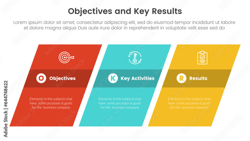 okr objectives and key results infographic 3 point stage template with ...