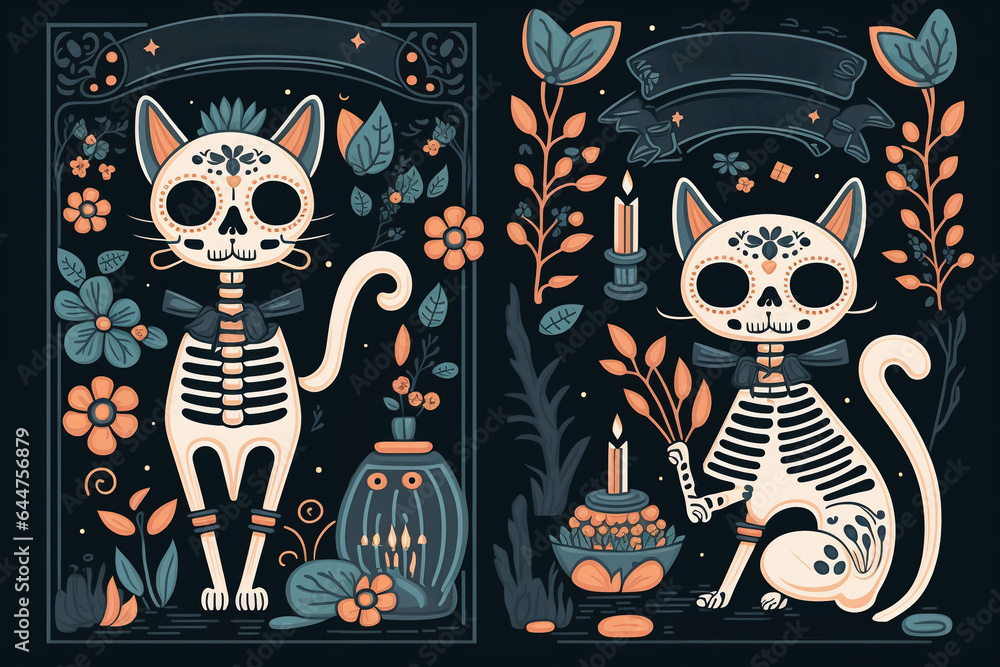 Calavera cat. Day of the death Dia de los muertos cat with sugar skull ...