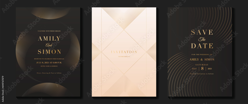 Luxury invitation card background vector. Golden curve elegant, gold ...