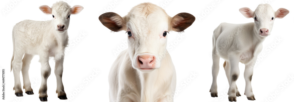 White calf collection (portrait, standing), animal bundle isolated on a ...