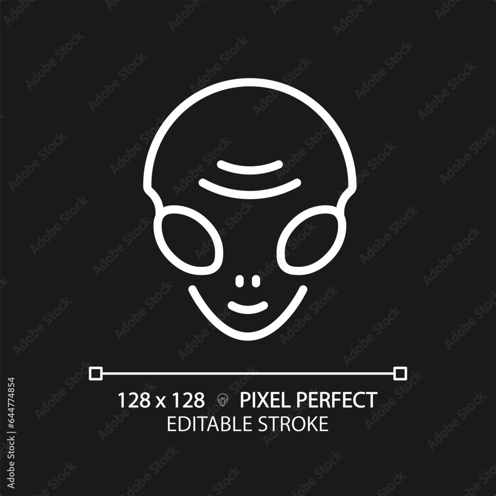 Alien face pixel perfect white linear icon for dark theme ...