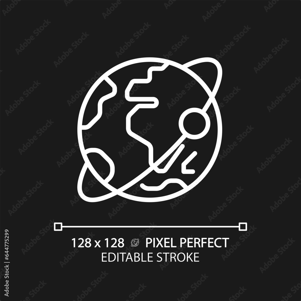 Orbit pixel perfect white linear icon for dark theme. Satellite ...
