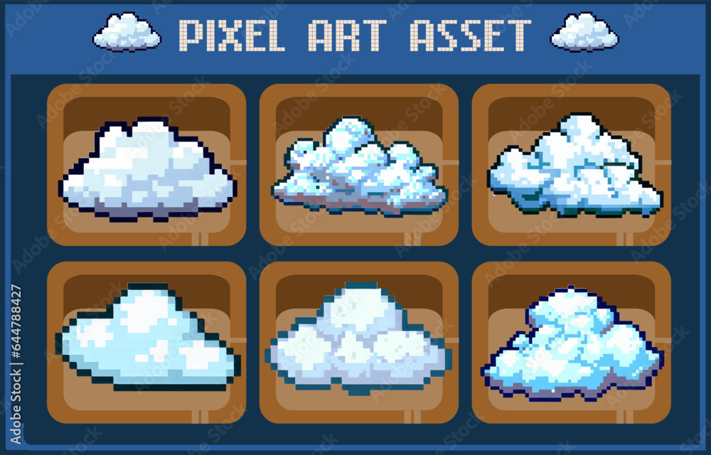 cloud set of pixel art design vector nature game assets 2d 8bit retro ...