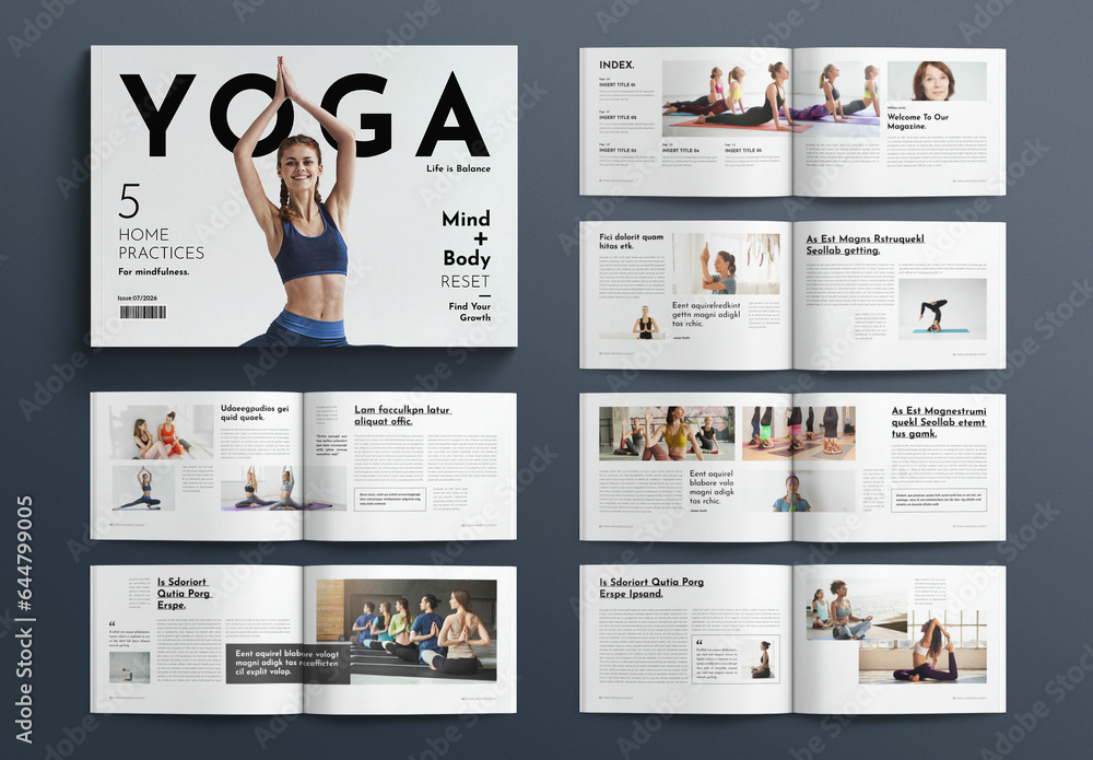Modelo de Yoga Magazine Layout Design Template Landscape do Stock ...