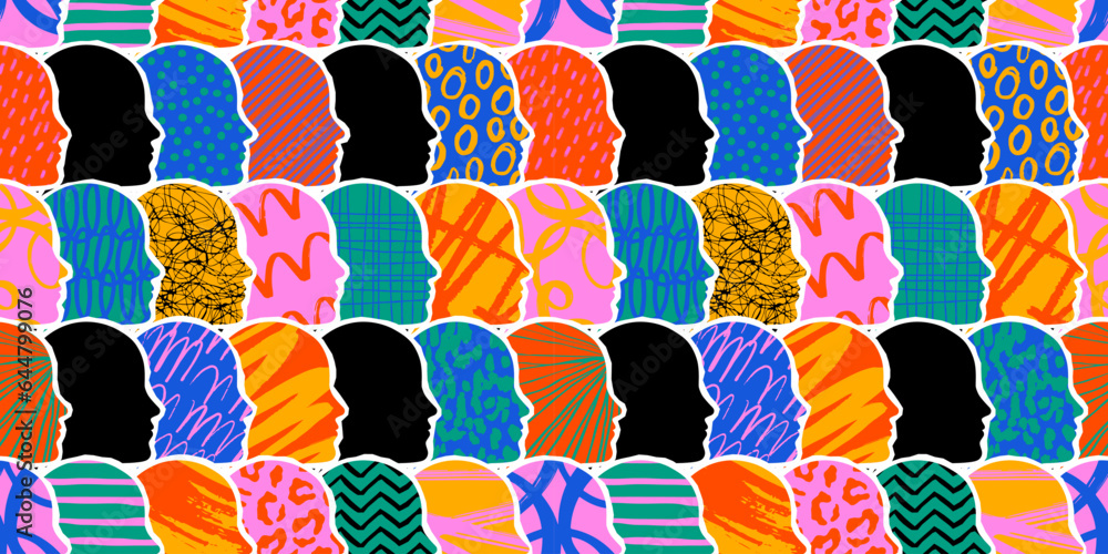 Colorful diverse people crowd abstract art seamless pattern. Multi ...
