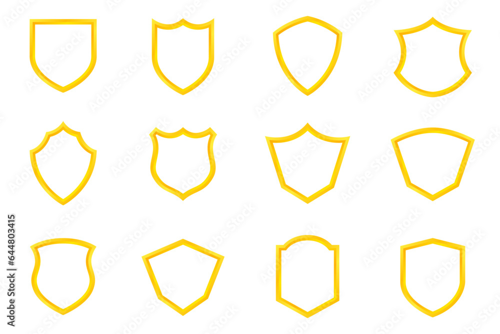 vector set of gold shield shape frame collection isolated on white ...