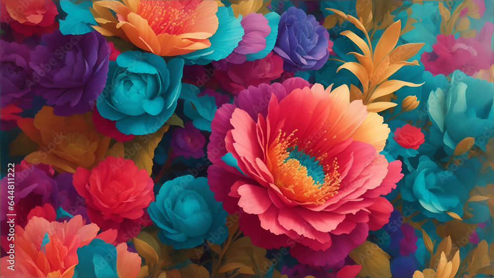 3d colourful illustration of flowers wallpaper, 3D Floral Pattern ...