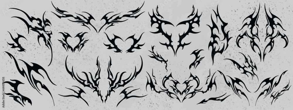 Neo tribal tattoo vector set, Celtic gothic cyber body ornament shapes ...