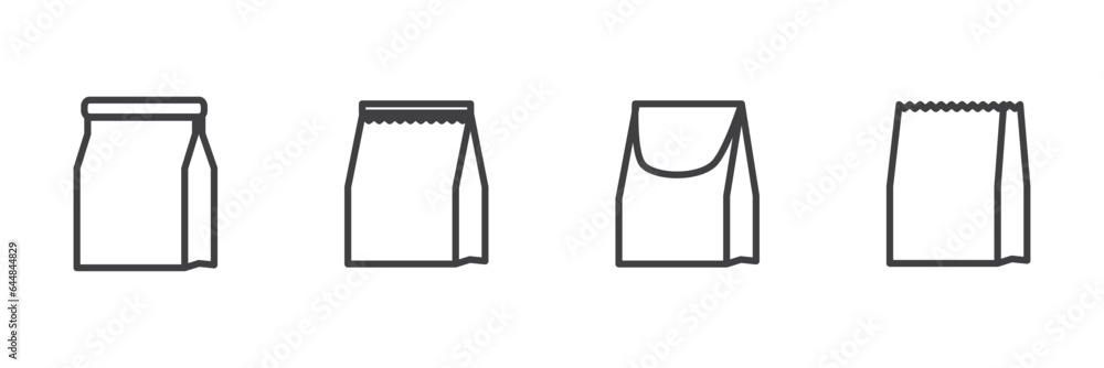 Simple Paperbag, handbag and paper market pack outline icon set. Set of ...