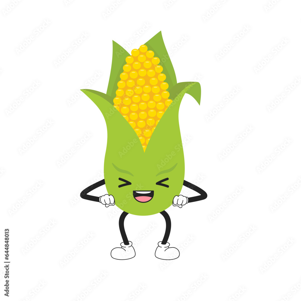 Dancing cartoon emoticon corn cob. Kawaii emoji character chills out ...