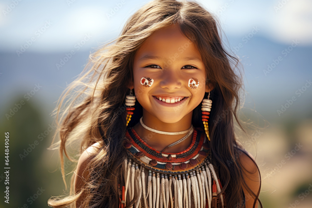 Happy native american girl in the countryside, young indigenous navajo ...