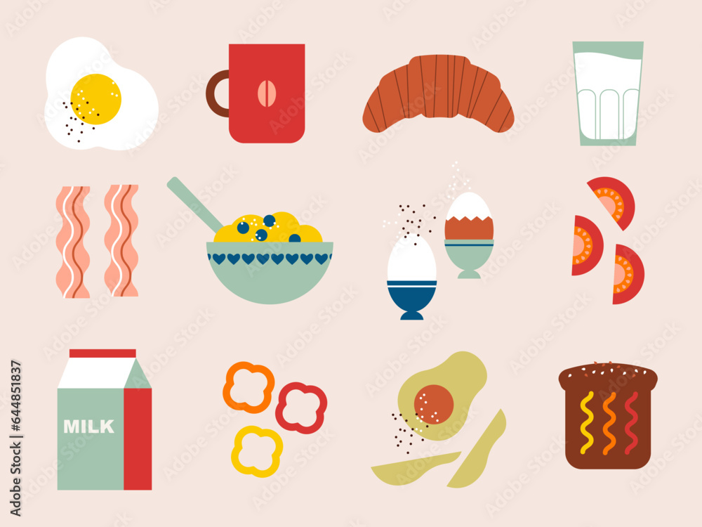 Breakfast food collection. Morning. Various tasty food and drinks. Egg ...