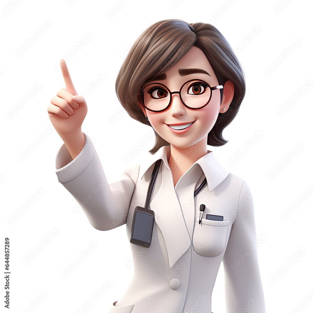 3D Happy cartoon female doctor. Cartoon doctor on transparent ...