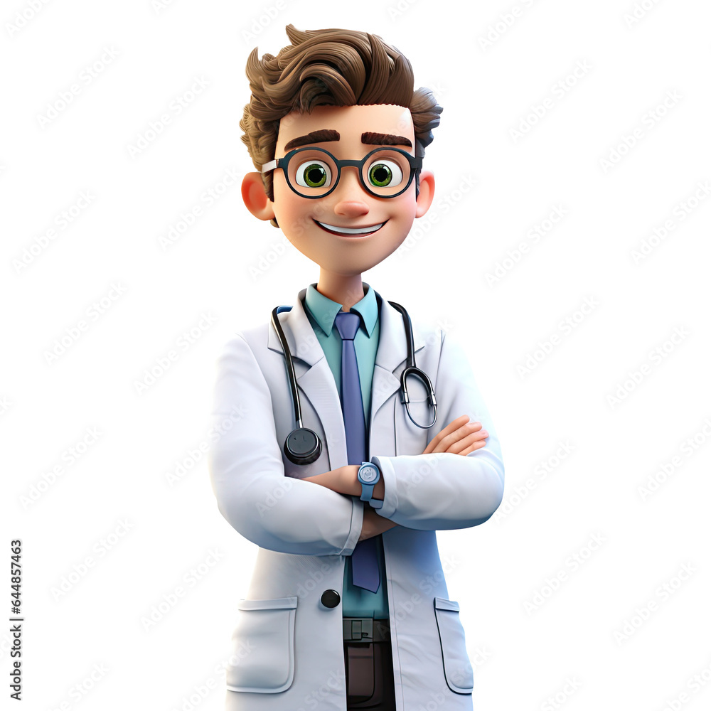 3D Happy cartoon doctor. Cartoon doctor on transparent background. Generative AI Stock ...