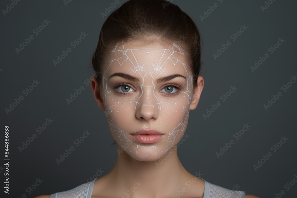 Concept of plastic surgery. Portrait of a young girl with plastic ...