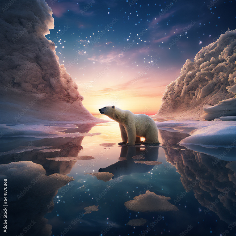 a scenic view from in north pole at the night, sky with aurora, polar ...