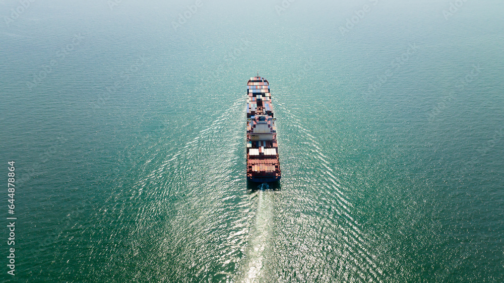 cargo container ship sailing full speed in sea to import export goods ...