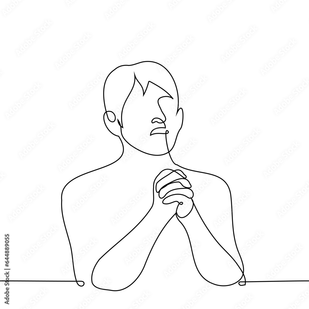 man in praying pose - one line art vector. male prayer concept Stock ...