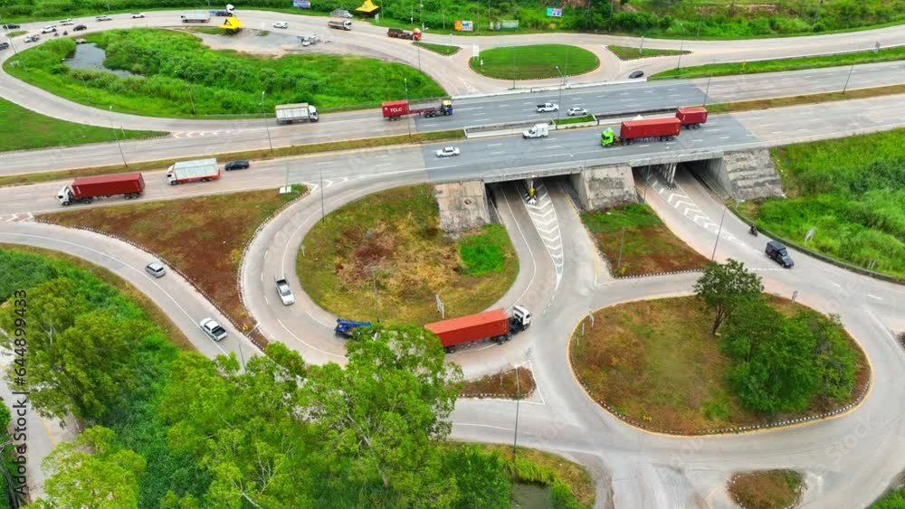 A dogbone interchange, seen from above with a drone, resembles a bone ...