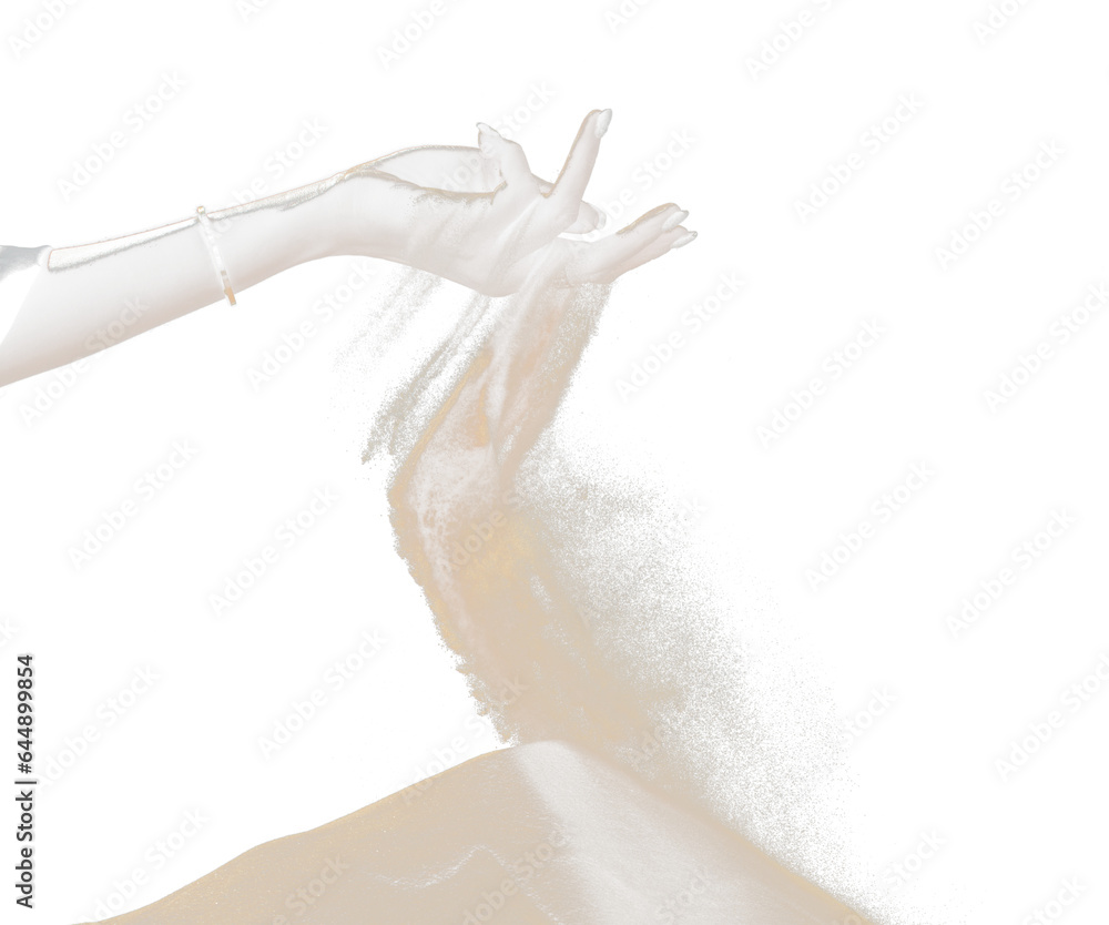 Hand releasing dropping sand on hill. Fine Sand flowing pouring through ...