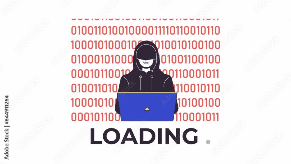 Hacker binary code line 2D loading animation. Malware detection. Dark ...