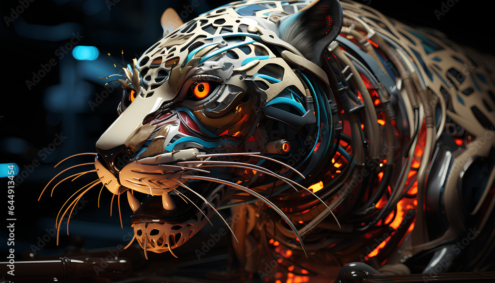 Mechanic leopard art. The robot is an animal. Generative AI Stock ...