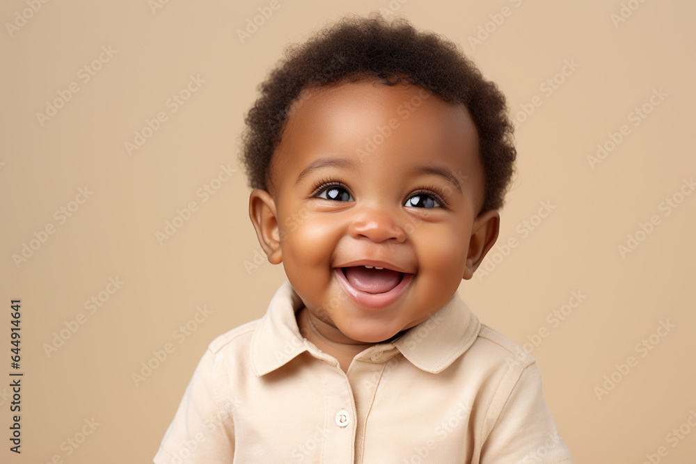candid studio portrait of a cute black baby, funny face Stock Photo ...