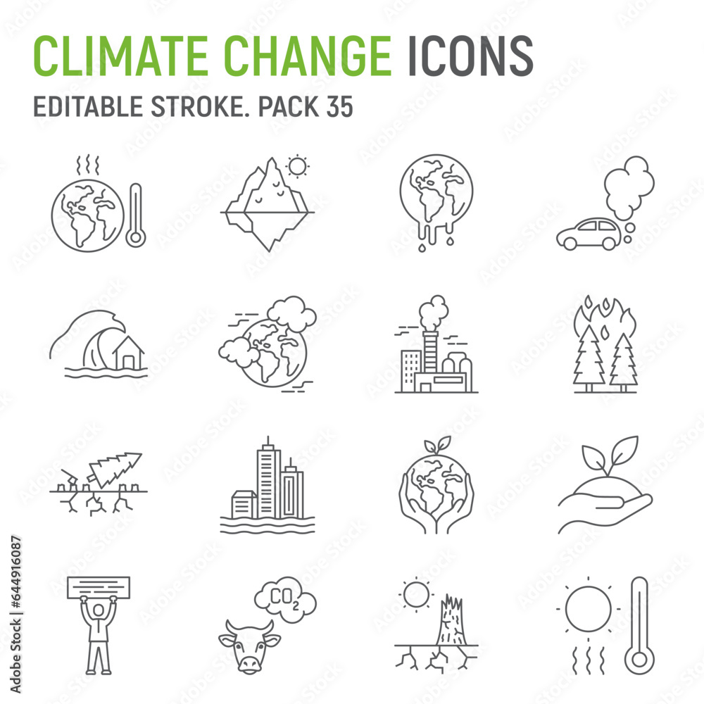 Climate change line icon set, ecology collection, vector graphics, logo ...