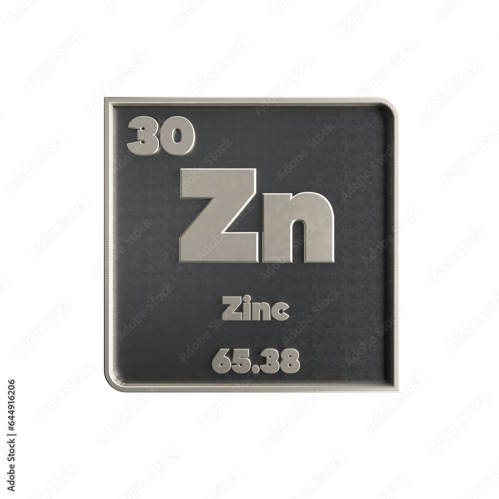 zinc chemical element black and metal icon with atomic mass and atomic ...