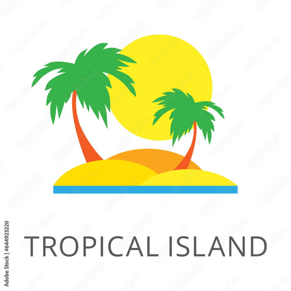 Green palm trees on island symbol flat vector icon. Cartoon drawing or ...