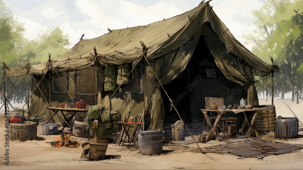 Armored Army Camp with Barracks, Backpacks and Camouflage for Footed ...