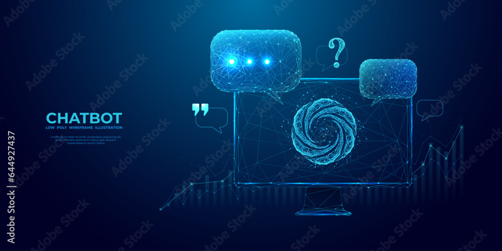 Chatbot abstract logo on a computer monitor screen and speech bubbles ...
