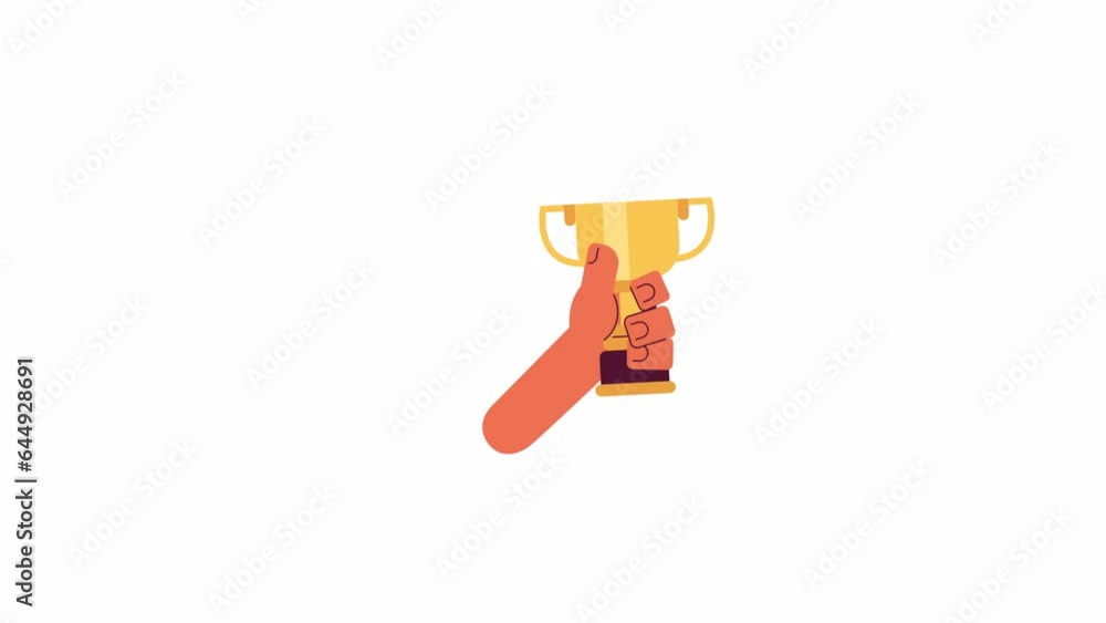 Hand holding trophy 2D character hand animation. Winning cup, sports ...