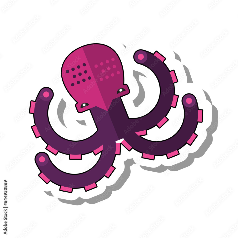 Angry predatory squid flat paper sticker. Dangerous octopus vector ...