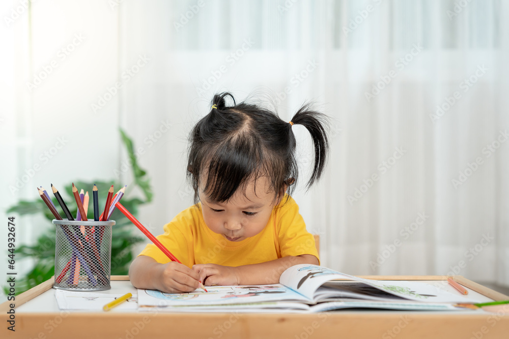 Happy Asia children playing learning paint on paper. Activity ...