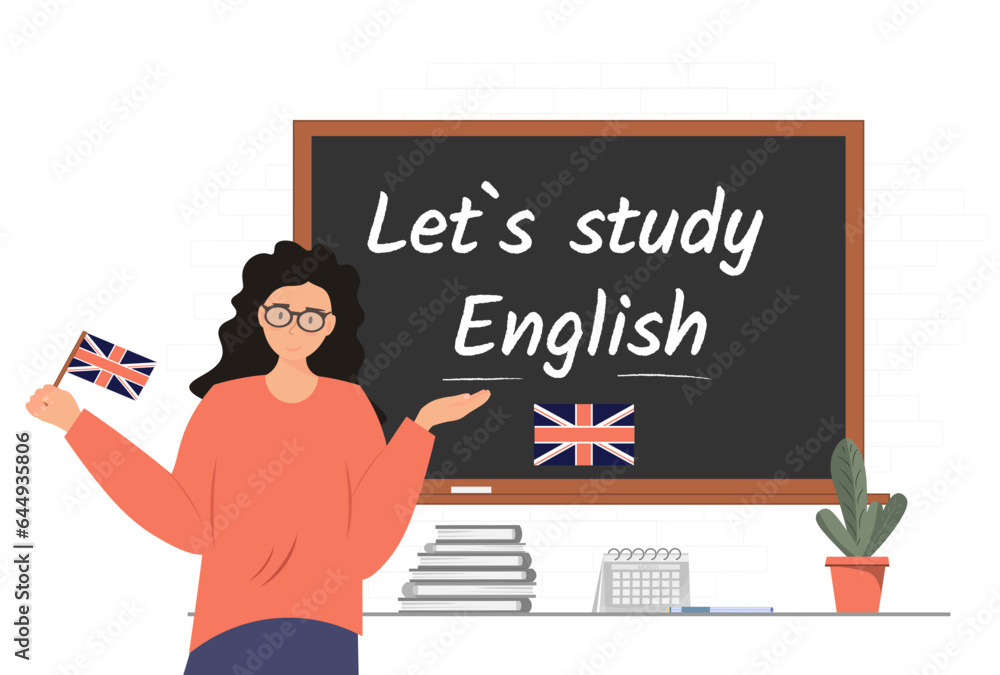 Banner with Let`s study English phrase written on the chalkboard ... Banner with Let`s study English phrase written on the chalkboard ...