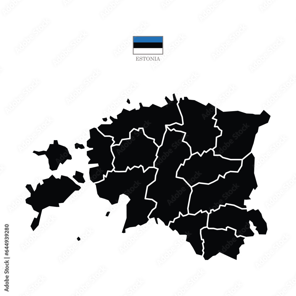 Estonia contour vector map with state, black-white, flag in color ...