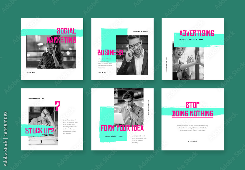 Modern Business Social Media Layouts with Pink Accent Stock Template ...