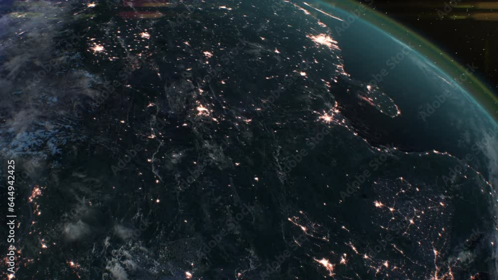 Asia from Space. Beautiful Night Cities Lights from Orbiting Satellite ...