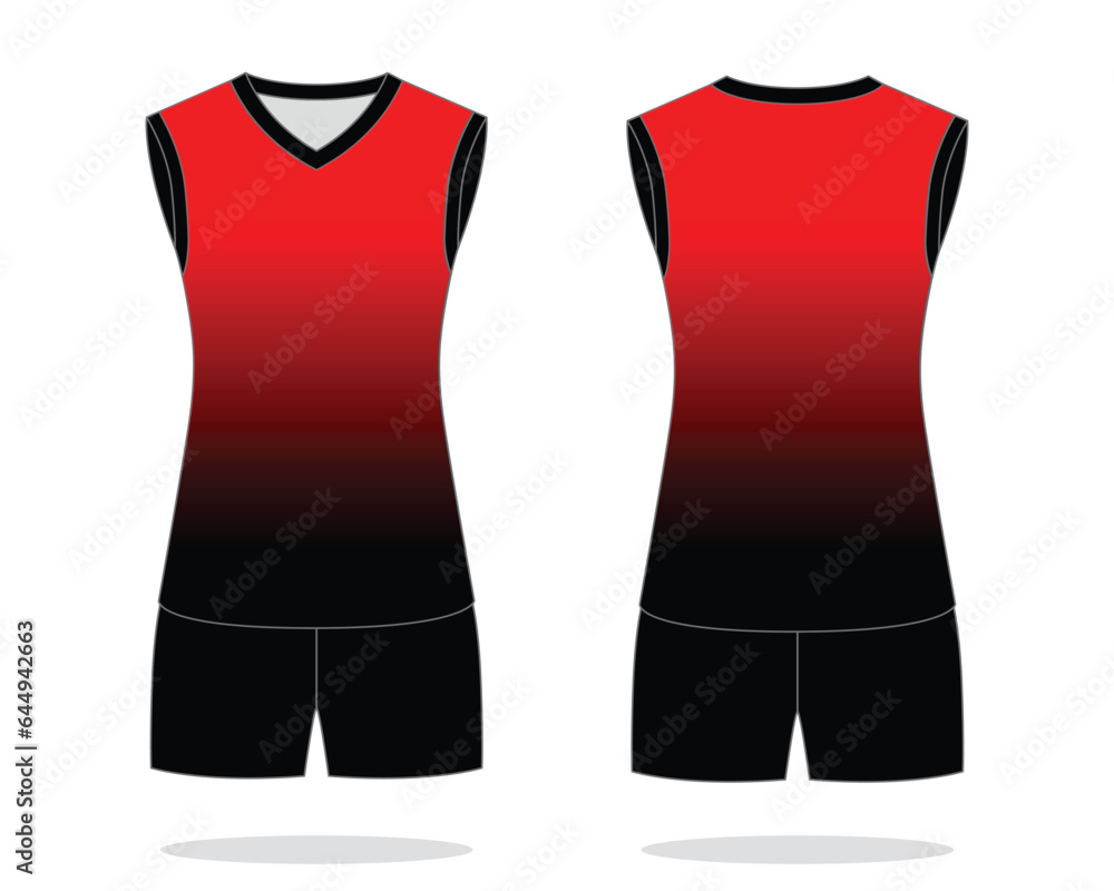 Black-red sleeveless volleyball jersey uniform with gradient printing ...