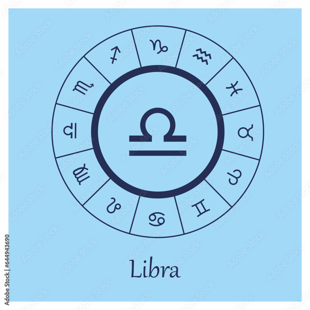 Libra sign. Libra zodiac sign symbole on blue background horoscope ...