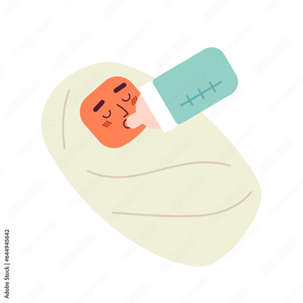 Cute baby feeding semi flat color vector character. Milk for newborn ...
