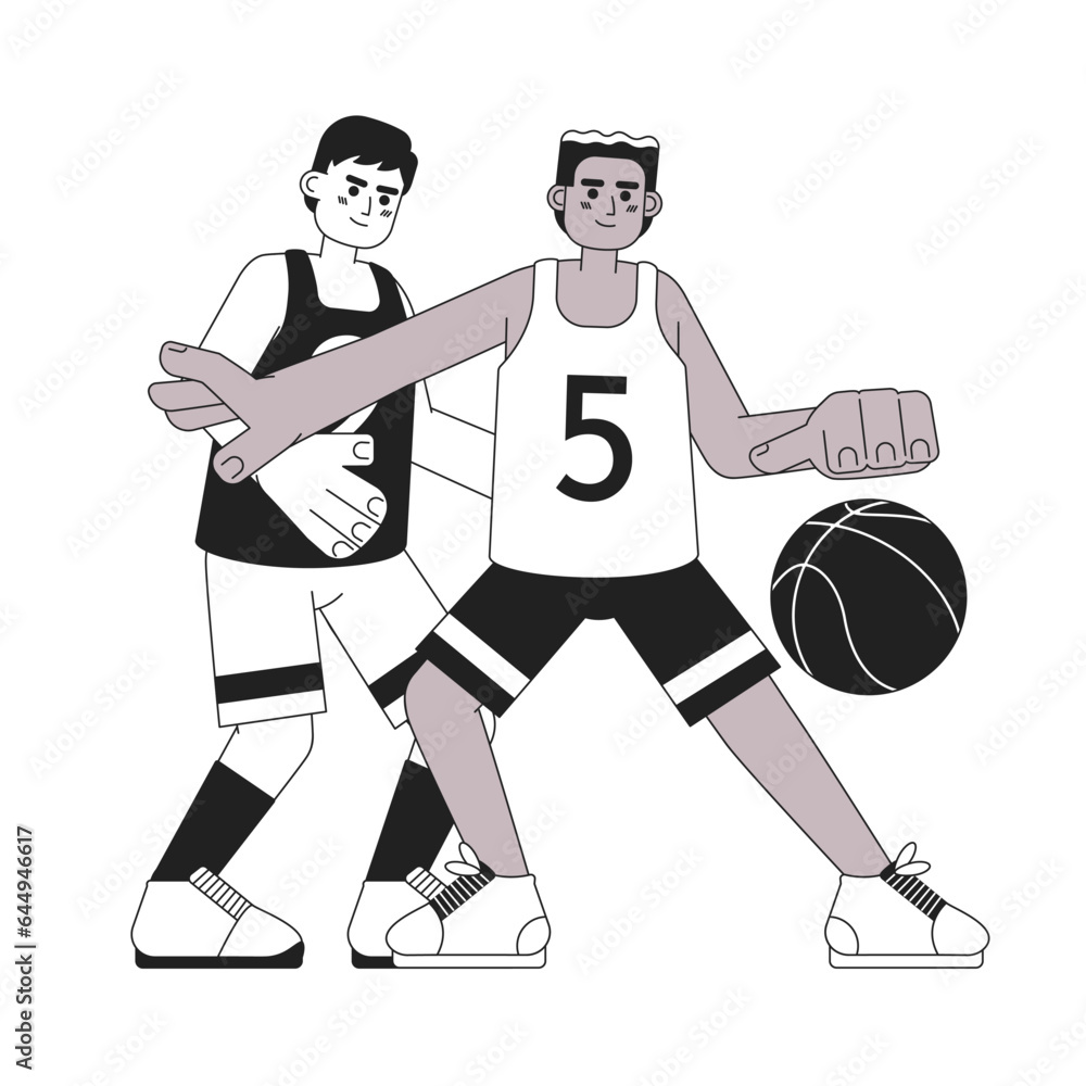Basketball players with ball monochrome concept vector spot ...