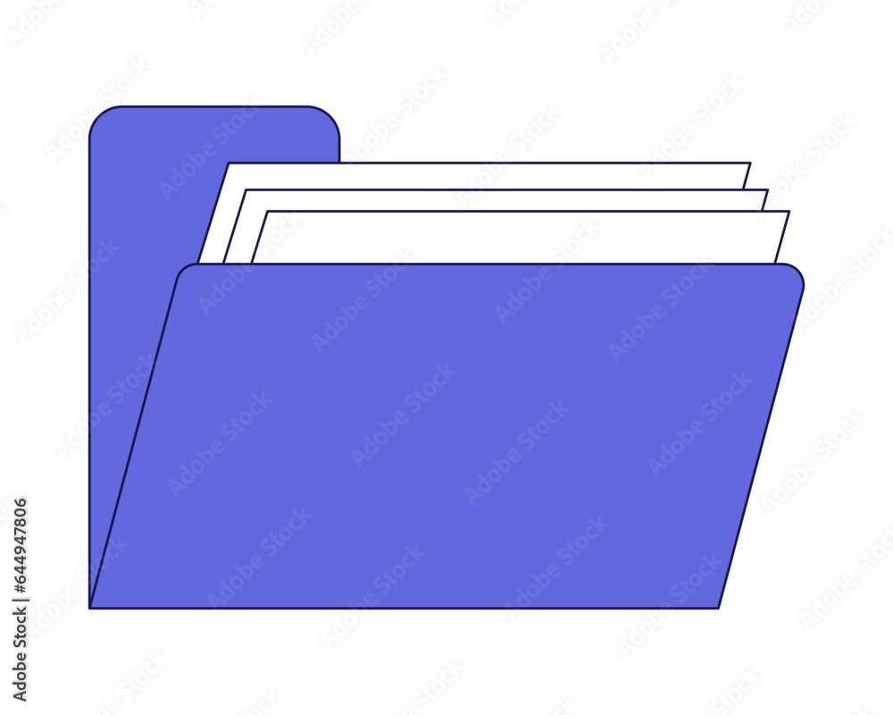 Retro computer folder files flat line color isolated vector object ...